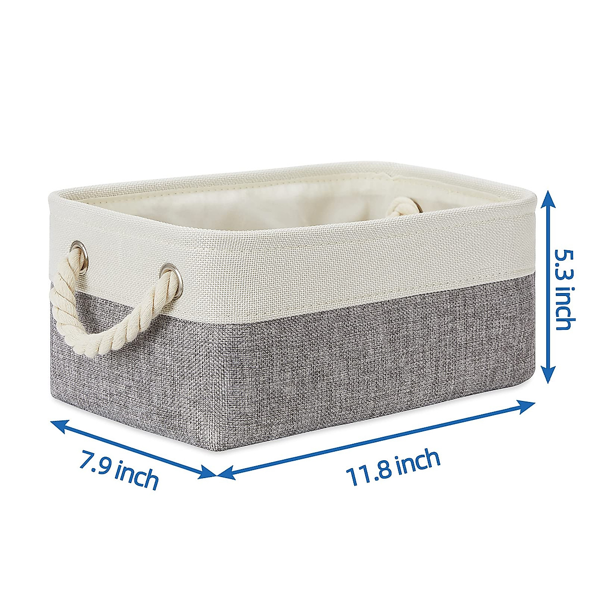 Temary Fabric Baskets Set of 6 Small Storage Baskets Bundled with Set of 2 Large Baskets(White&Grey, 11.8Lx7.9Wx5.3H Inches, 16Lx12Wx12H inches)