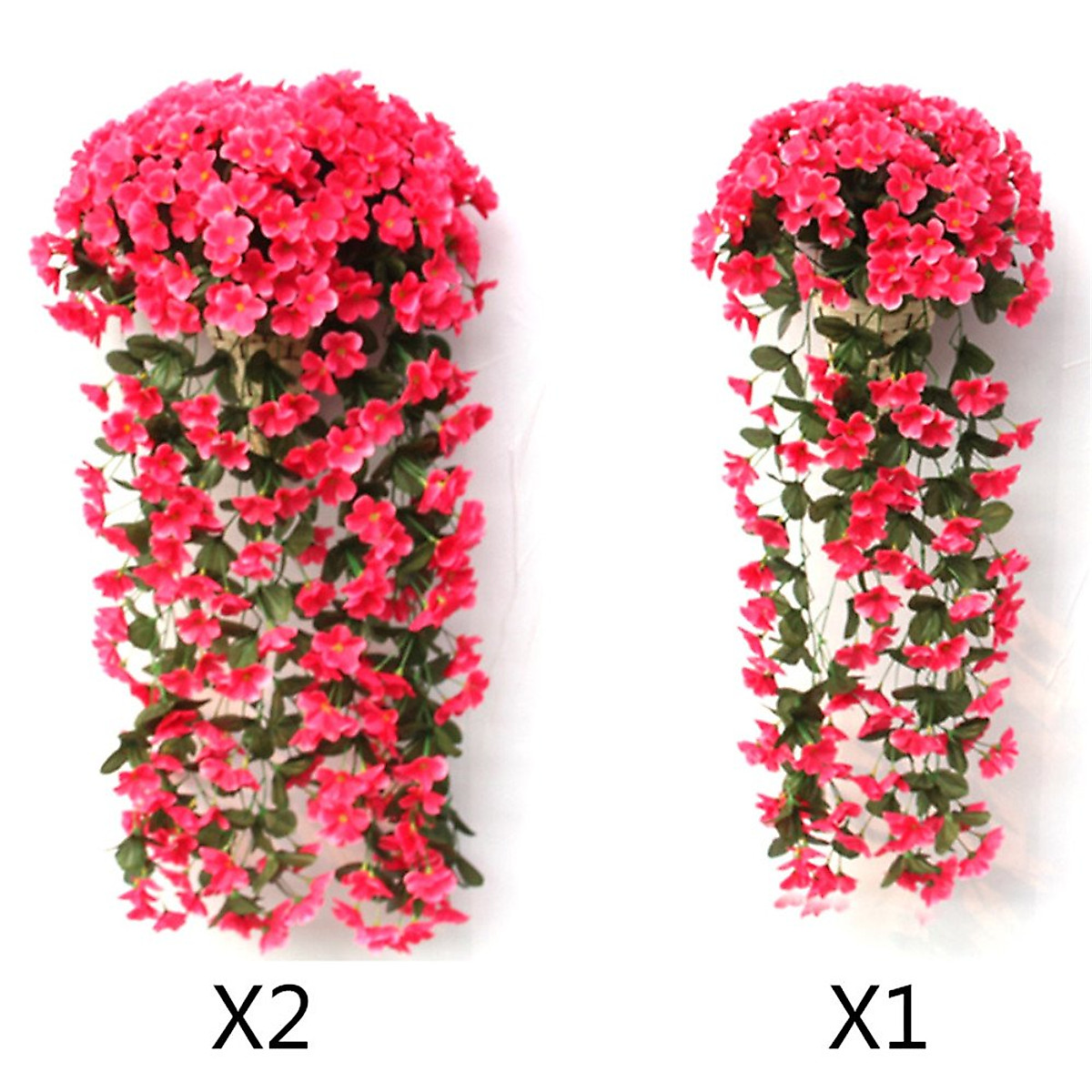 Takefuns 2Pcs Artificial Violet Flower Hanging Vine Garland, Wall Wisteria Basket, Simulation Rattan Plant for Outdoor Balcony Garden Party Wedding Decorations (Red)