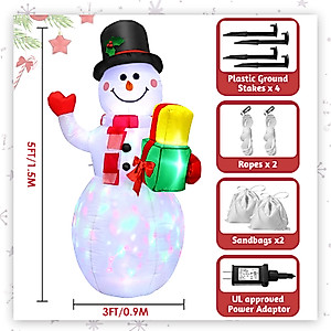 Christmas Inflatables Snowman Outdoor Yard Decorations, 5 FT Christmas Blow up Snowman with Black Top Hat, Built-in LED Lights for Xmas Home Garden Family Prop Lawn Holiday Party Indoor Decor
