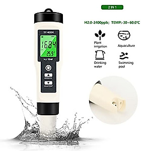 H2 Meter, H2 Water Hydrogen Analyzer Portable IP67 Waterproof Temperature Detection 2 in 1 High Sensitivity Electrode with Backlit for Laboratory