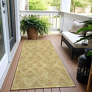 Addison Rugs Chantille ACN622 Gold 2'3" x 7'6" Indoor Outdoor Hallway Runner Rug, Stain Resistant Washable Kitchen Area Carpet for Bathroom, Laundry and Bedroom Rug