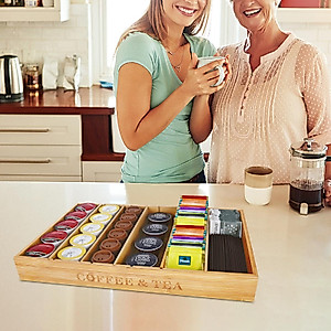 Vencer Bamboo K Cup Holder Coffee Station Organizer with 5 Adjustable Partitions,K Cup and Tea Bag Organizer for Coffee Station Home Office and Kitchen,VTO-034