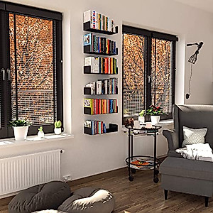 Wallniture Bali Black U Shape Floating Shelves for Wall, CD DVD Storage Shelves and Metal Bookshelf Set of 6