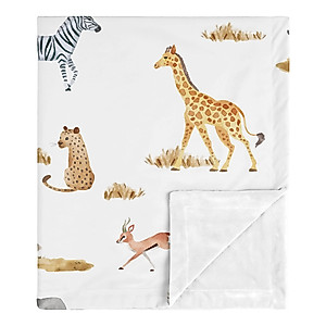 Sweet Jojo Designs Jungle Animals Blanket Receiving Security Swaddle Newborn Toddler Nursery Soft Minky Hunter Green Yellow Grey Black White Wildlife Safari Animal Elephant Giraffe Lion Monkey Leopard