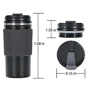 By Luck Travel Coffee Mug 16oz - Vacuum Stainless Steel Insulated Coffee Travel Mug Spill Proof and Leakproof Lid, BPA Free, Double Walled Reusable Tumbler Cups for Keep Hot/Ice Coffee, Tea (Black)