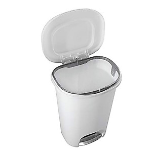 Rubbermaid Classic 13 Gallon Premium Step-On Trash Can with Lid and Stainless-Steel Pedal, White Waste Bin for Kitchen