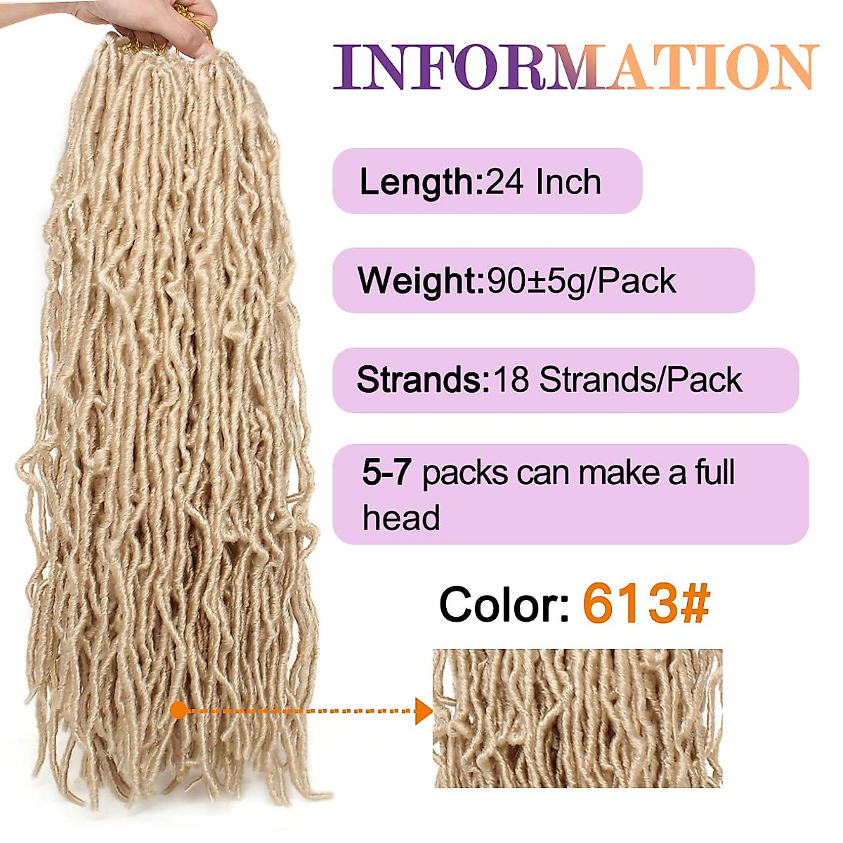 ZRQ 24 Inch 613 Soft Locs Blonde Faux Locs Crochet Braids Hair,6 Packs Pre-looped Blonde Goddess Locs Afro Roots 613 FauxLoc Dreadlocks Extended Soft loc For Woman 613#