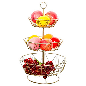 Nordic Style 3 Tier Fruit Basket for Kitchen Metal Wire Candy Fruit and Vegetable Storage Holder Fruit Bowl for Kitchen Counter Decor, Gold