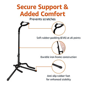Amazon Basics Guitar Stand, Neck Support - For Home, Music Stores, Recording Studios, Display & Storage, Black