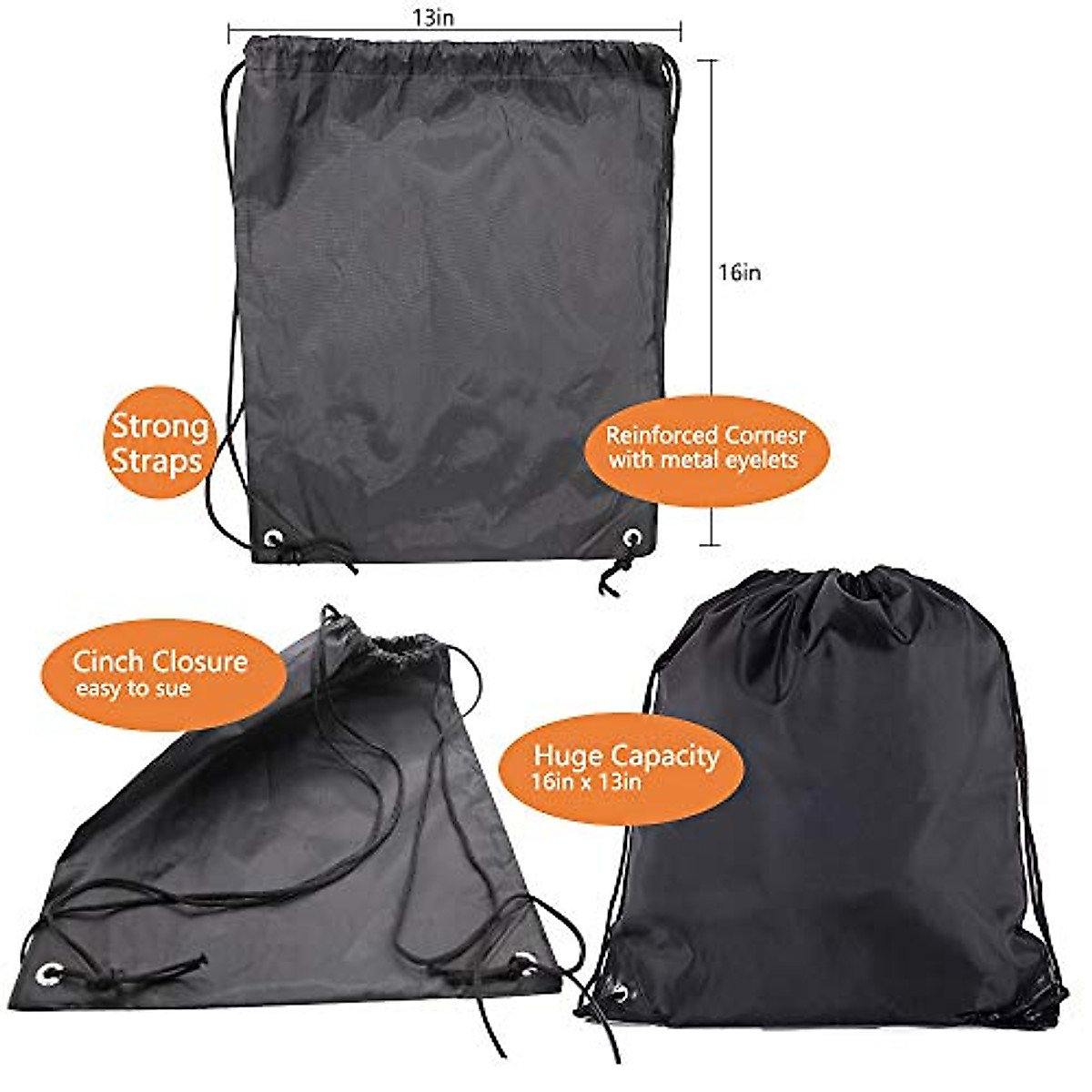 YOROYAL Travel Elastic Clothesline with 6pcs Portable Adjustable Clothes Hanger, 1 Pack Drawstring Organizer Backpack, Perfect for Camping, Hotel and Other Outdoor / Indoor Use (Black)