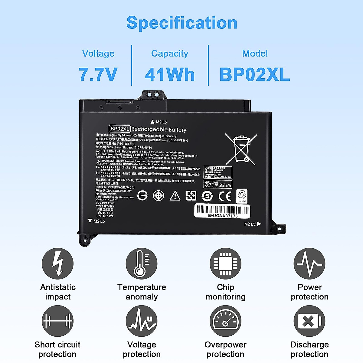 New Replacement BPO2XL BP02XL 849909-850 rechargeable Battery for HP Notebook PC 15-au 15-AW Series 15-AU063NR 15-AU057CL 15-AU023CL 15-AU123CL 15-AW053NR 15-AU062NR 15-AU020WM HSTNN-LB7H 849569-421