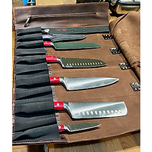 RUSTIC TOWN Leather Knife Roll Storage Bag With Tool Roll Up Pouch Travel-Friendly Chef Knife Case Roll