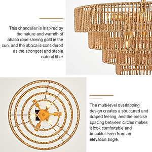 ELYCCUPA 6-Lights Hand-Woven Rattan Pendant Light 4 Round Transitional Minimalist Boho Large Pendant Light for Kitchen Island Dining Room Living Room Hallway, Dia 20 Inch, UL Listed