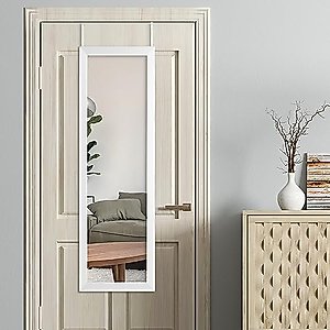 Mirrorize Full Length Over the Door, Long Door Hanging Large Mirrors for Wall Full Body, Shatterproof Tall Floor Mirror, 42"X14", White