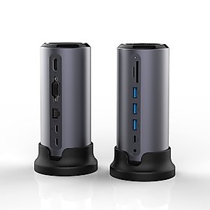 DynTech DYNTECH USB Docking Station, USB C Hub to Dual VGA HDMI Ports. USB Type C hub Dual Monitor. Keyboard and Mouse Adapter for
