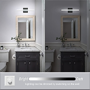 Combuh LED Bathroom Vanity Light Bar Dimmable IP44 Over Mirror Lighting Fixture 16Inch Wall Sconces Indoor 9W Modern Cool White 6000K Black
