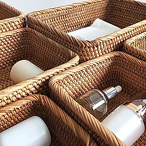 WERTSWF Wicker Baskets for Storage Organizing,Rectangular Weaving Rattan Basket Water Hyacinth Storage Baskets for Countertop Living Room Home Decor