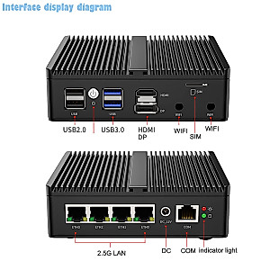 IDEARACE Mini PC 4-Port i225 2.5G Nic Fanless Firewall VPN Router Intel Celeron N5105 2.0GHz 8GB DDR4 RAM 128GB NVMe SSD W-11 Pro Compact Desktop Computer with 4xLAN Dual Display