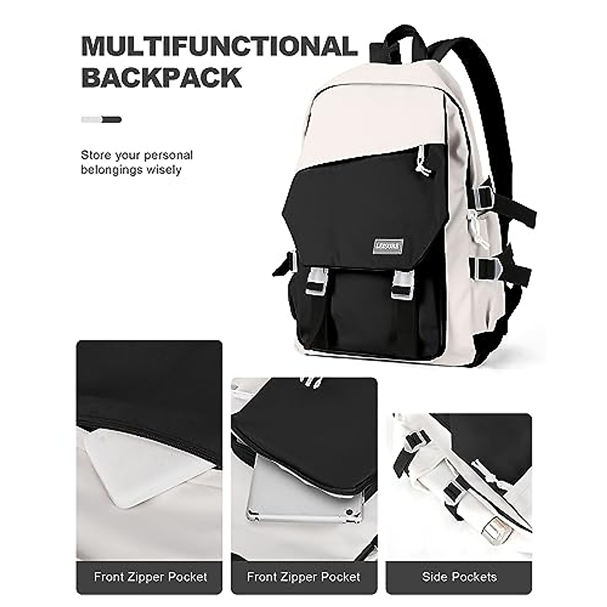 KEYEMP Fashion Backpacks for Men Women, 15.6 in Lightweight Travel Bag Casual Daypack,Cute Backpack for Aesthetic Travel Casual Day Pack,Bags for Work,Gift, Black