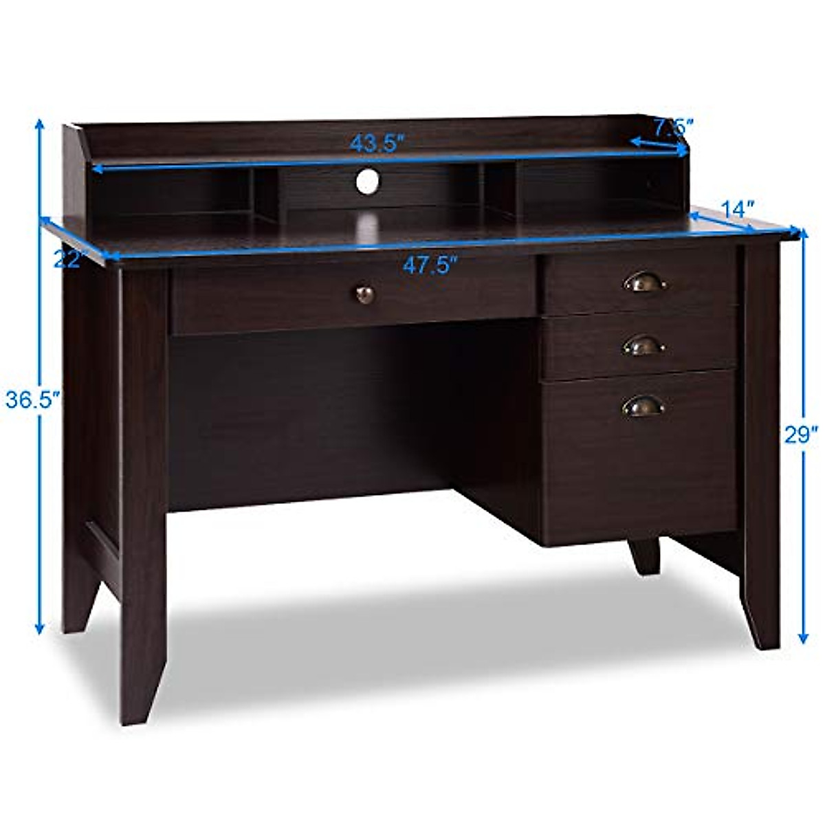 WATERJOY 48" Computer Desk with 4 Storage Drawers and Hutch Wood Executive Table for PC Laptop Table