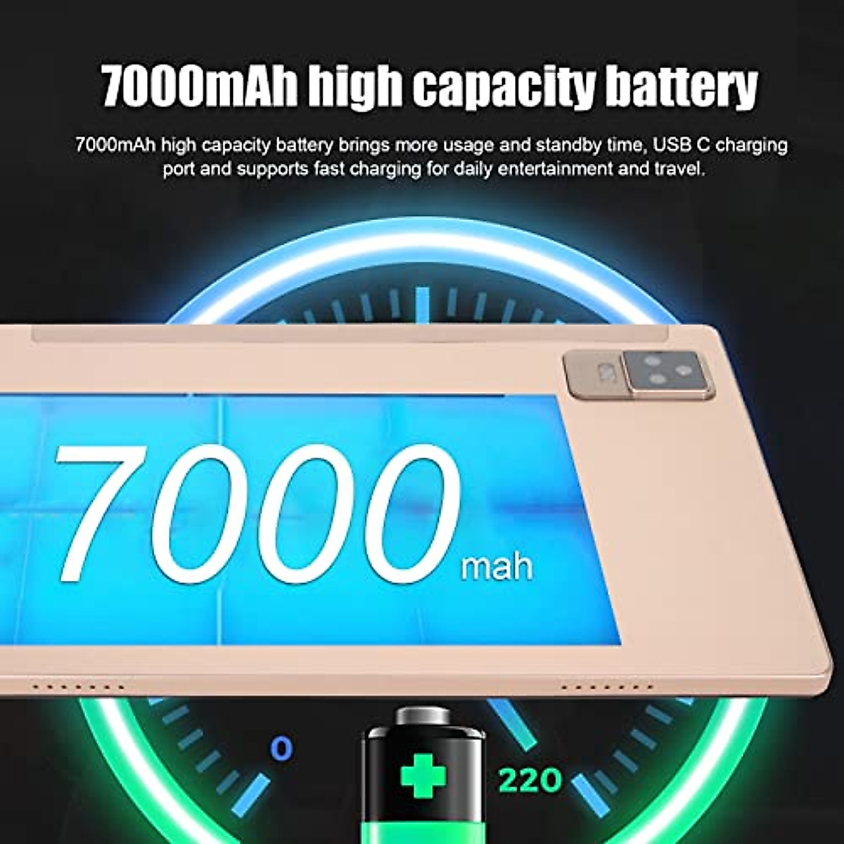 Airshi Gaming Tablet, US Plug 100‑240V 6GB RAM 256GB ROM Octa Core CPU 10.1 Inch FHD Office Tablet for School (Gold)