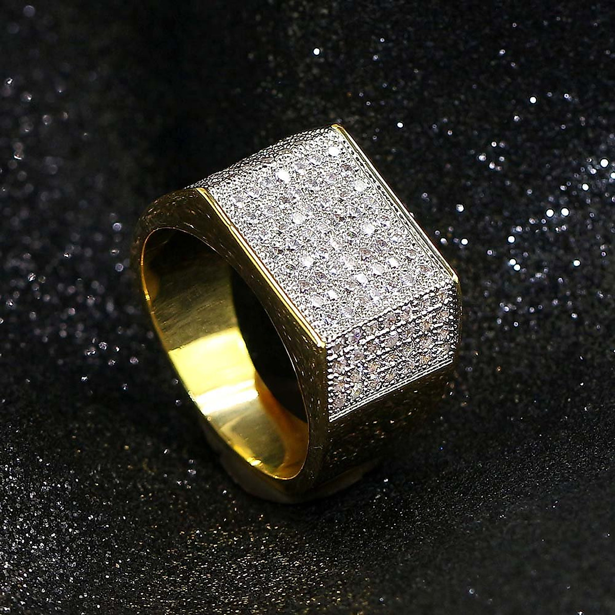 JINAO 18k Gold Plated Iced Out Square Bling Ring Cubic Zirconia Statement Wedding Band Ring for Women Men Hip Hop (11)