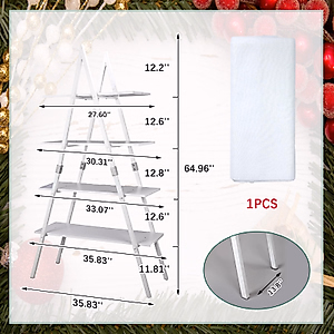Quzzil Christmas Village Display Shelves 4 Tier Ladder Bookshelf A Shaped Bookcase with Artificial Snow Blanket Tall Wooden Ladder Shelf Storage Organizer for Living Room Home Office (White)