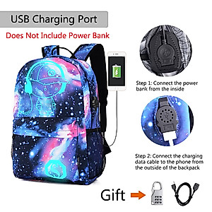 Lmeison Backpack for School Girls Boys, Bookbags for Teen Boys, Anime Cartoon Luminous Backpack with USB Charging Port, Cool Anime Backpack