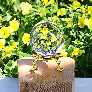 LONGWIN 60mm(2.4inch) Crystal Ball Solid Photography Glass Ball Spere with Golden Flower Stand Magic Ball