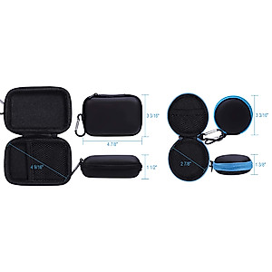 Cases for Earbuds,Aneuzs Earphone Carry Cases 5 Pack Headphone Storage Bag with Zipper and Carabiner for Smartphone Earphone USB Cable,SD Cards,Small Round Pocket & Square Little Travel Cases