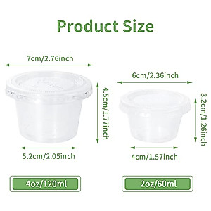 FHDUSRYO 75 Sets 2oz Clear Plastic Portion Cups with Lids, Jelly Shot Cups Sauce Cups, Small Souffle Cups Condiment Container for Meal Prep, Salad Dressing, Portion Control, Food Dips, Slime (2oz)