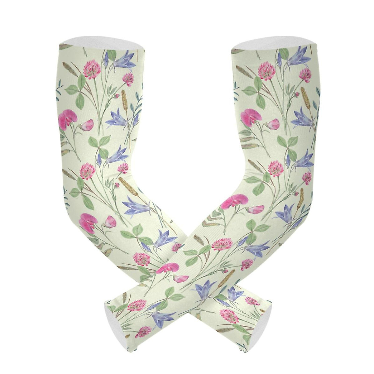 JUNZAN Gardening Sleeves Sun Protection Cooling Arm Sleeves for Women Men with Thumb Hole Wildflowers Yellowgreen