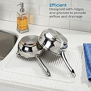 iDesign Lineo Silicone Kitchen Countertop Drying Mat for Pots, Pans, Glassware, Silverware, 16" x 12.4" x .24", Clear