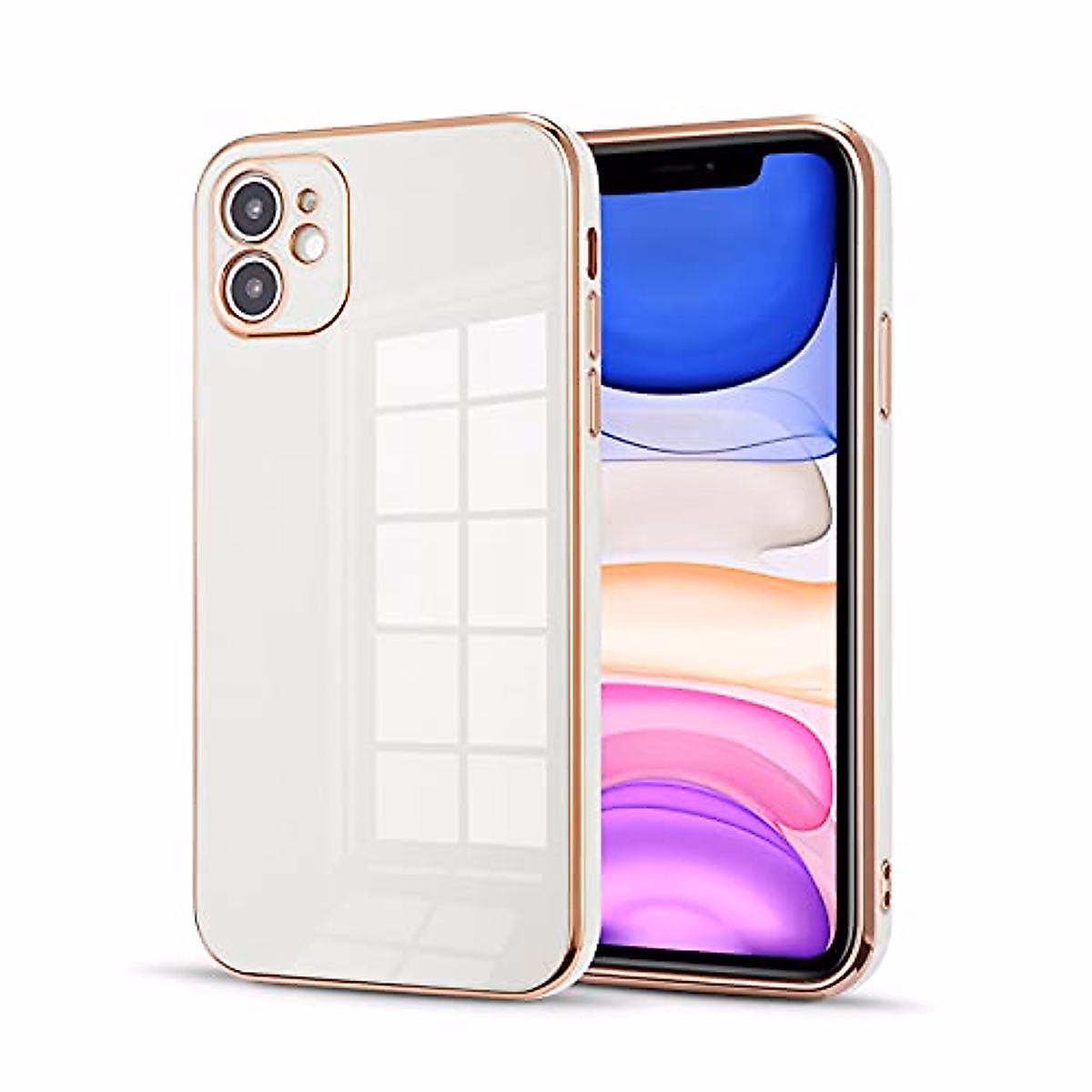 DEFBSC Electroplate Case for iPhone 11, Luxury Electroplated Edge Soft TPU Bumper iPhone 11 Case, Full Body Camera Protection Shockproof Anti-Fall Heavy Duty Protective Phone Case, White
