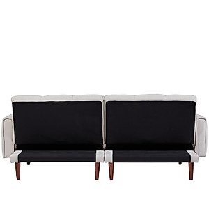 AnwickNomo Convertible Futon Sofa Beds,Modern Fabric Linen Upholstered Futon Sofa Bed, Adjustable Couch Sleeper,Love Seats Couch with 2 Pillows for Apartment, Living Room, Studio (Ivory)