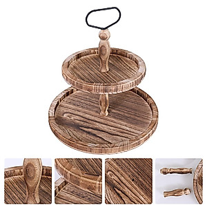 Cabilock 1Pc Two-Tier Pallet Rustic Jewelry Tray Cake Stand Wedding Cake Tower Dessert Display Holder Party Treat Stand Round Cupcake Holder Cake Display Tray Wooden Candy Office Food Rack