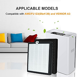 Lhari G3 Air Purifier Replacement Filter, Compatible with AMEIFU G3 Sferf-30 (FXAP2W) Air Purifier, VEWIOR A3 A3N Air Purifier and Tailulu HQZZ-260, 3-in-1 H13 True HEPA Air Cleaner Filter, 2 Pack