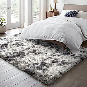 Ophanie 8x10 Area Rugs for Living Room, Large Shag Bedroom Carpet, Tie-Dyed Grey&White Big Indoor Thick Soft Nursery Rug, Fluffy Carpets for Boy and Girls Room Dorm Home Decor Aesthetic