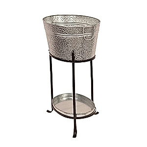 Beverage Tub with Tray and Stand in Galvanized Steel "Pebbled Texture". Measurements H 29.5in L 20in and W 13in. Handmade by Best Artisans in the World