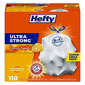 Hefty Ultra Strong Tall Kitchen Trash Bags, Citrus Twist Scent, 13 Gallon, 110 Count