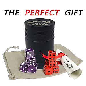 Graduation Gift Dice Stacking Cup Set with 4 Pcs 19mm and 5 Pcs 18mm Standard 6 Sided Dices Straight Dice Cup with Storage Bag Dice Cup Shaker with Magic Tricks Instruction Black