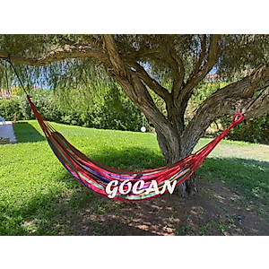 GOCAN Brazilian Double Hammock 2 Person Extra Large 220x160cm Total Length 330cm Load 500lb Canvas Cotton Hammock for Patio Porch Garden Backyard Lounging Outdoor and Indoor(Rainbow) XXL