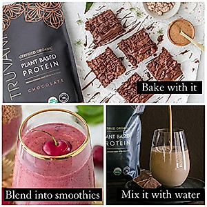 Truvani Organic Vegan Protein Powder Chocolate - 670g of Plant Based Protein, Organic Protein Powder, Pea Protein for Women and Men, Vegan, Non GMO, Gluten Free, Dairy Free