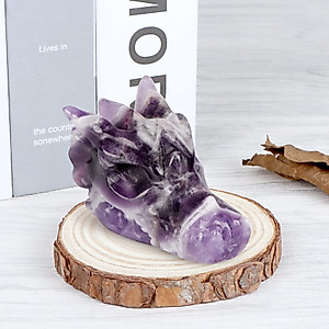 Artistone 2" Crystal Dragon Head Skull Statue, Hand Carved Realistic Dragon Gem Figurines Healing Stone Sculpture for Home Decor with Gift Box