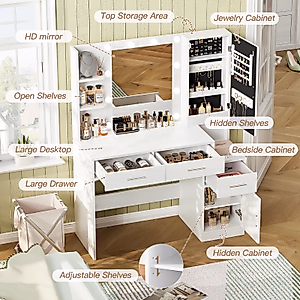 usikey Vanity Desk with Mirror and Lights, Makeup Vanity, Vanity with Jewelry Storage, Makeup Vantity Desk with 3 Drawers, for Women, Girls, Bedroom, White
