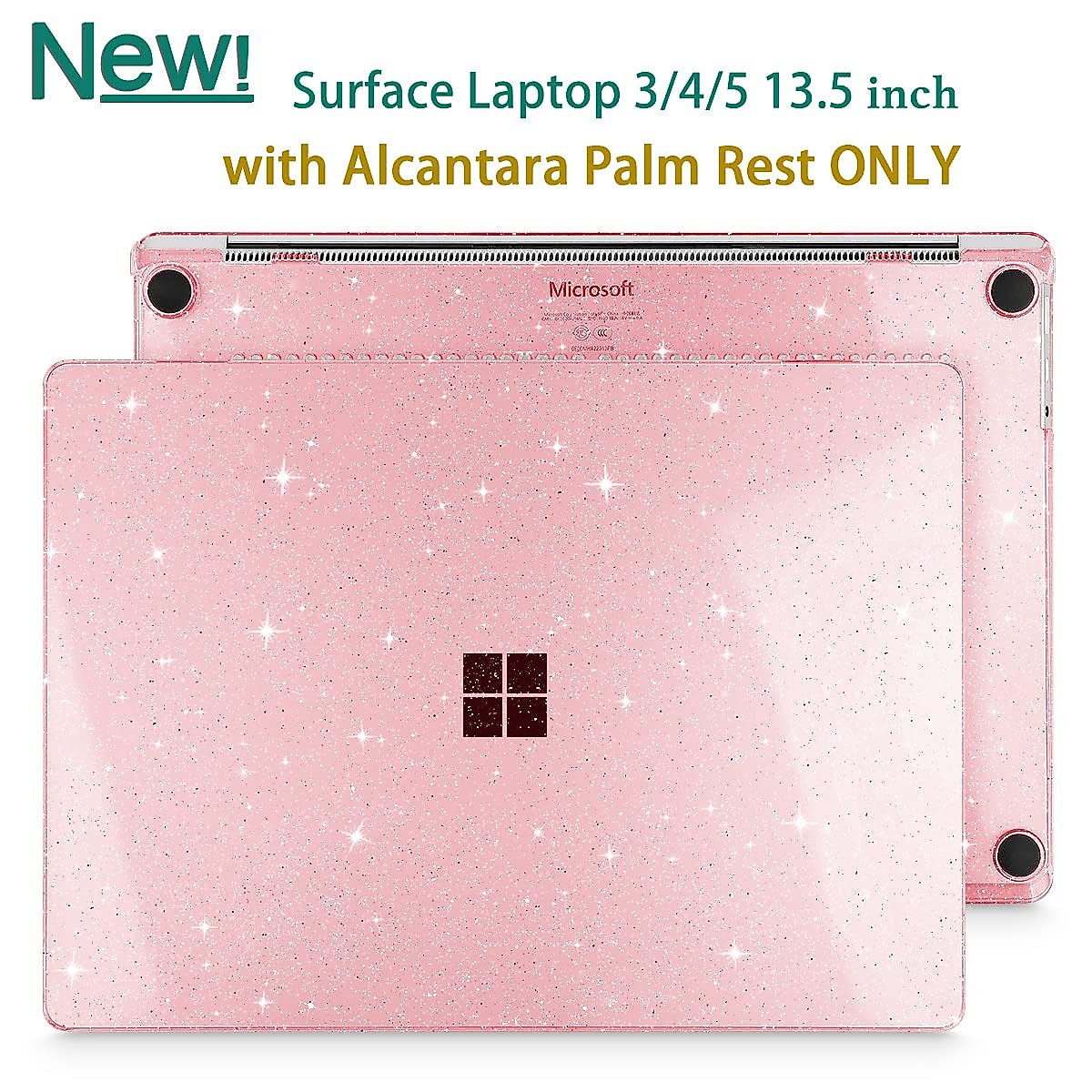 May Chen Case for 13.5" Microsoft Surface Laptop 3/4/5 with Alcantara Palm Rest Model 1867 1958 1950 (2019 2021 2022), Plastic Hard Shell Case with Keyboard Cover + Screen Protector, Pink Glitter