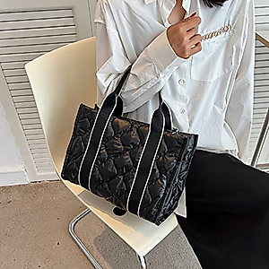 JQWYGB Puffer Tote Bag for Women - Large Puffy Tote Bag Purse Soft Padded Cotton Quilted Crossbody Bags Handbags for Travel Shoping (Black)