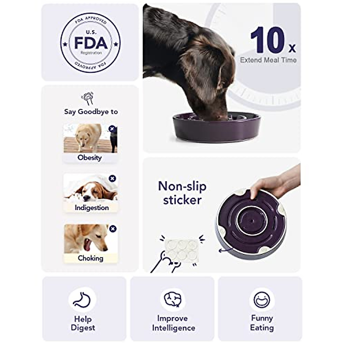 LE TAUCI Slow Feeder Dog Bowls Ceramic, 1.5 Cups Slow Feeding Dog Bowl Small Medium Breed, Puppy Slow Feeder Bow for Fast Eaters, Dog Dishes to Slow Down Eating, Puzzle Dog Food Bowl, Maze Purple
