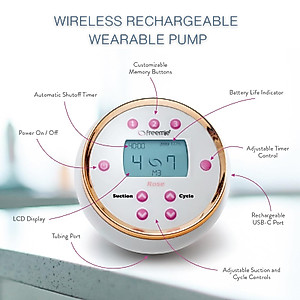 Freemie Rose Premium Hands-Free Wearable Breast Pump System | Quiet Rechargeable Mobile Breast Pump | Ultra-Discreet in-Bra Pink Cups | 3 Sizes Included