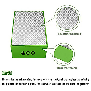 1 Pcs Diamond Hand Pad Sanding Block Sharp Glass Grinding Polishing Pad Sanding Block Foam Backing Hand-Held Sanding Block for Sanding Polishing Marble Tile Ceramics (400#)